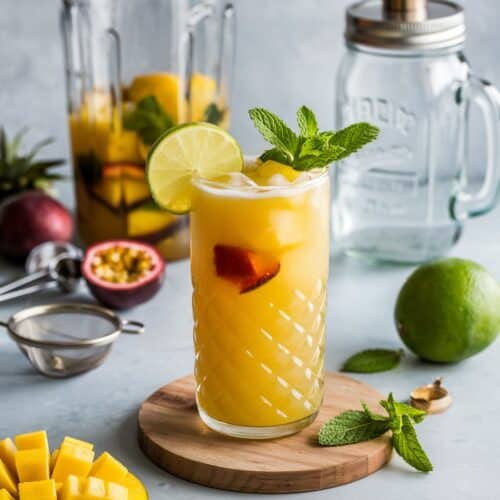 Mango Passion Fizz Mocktail Recipe - Thirsty Tales