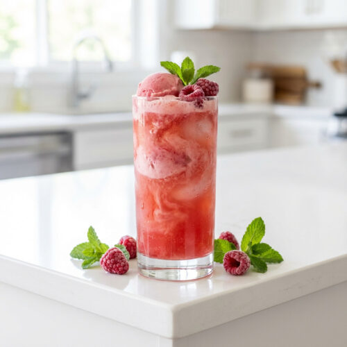 Sparkling Raspberry Sherbet Punch Mocktail Recipe - Thirsty Tales