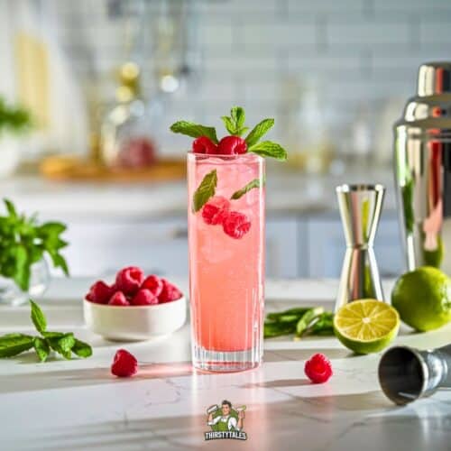 Raspberry Mint Fizz Cocktail Recipe - Thirsty Tales