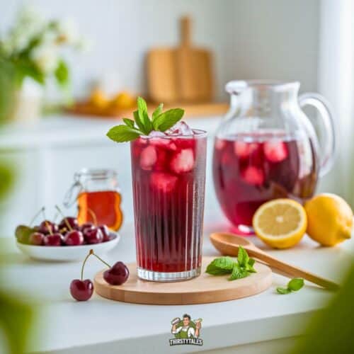 Cherry Hibiscus Iced Tea Mocktail Recipe - Thirsty Tales