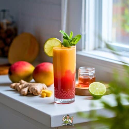 Mango Ginger Sunrise Mocktail Recipe - Thirsty Tales