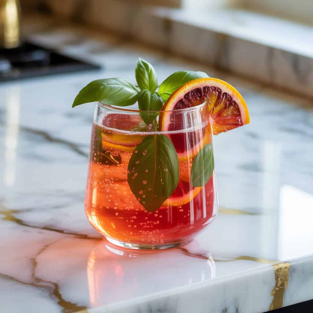 Blood Orange Basil Sparkler Mocktail Recipe - Thirsty Tales